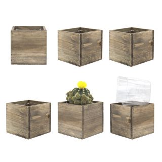 White Wood Cube Planter Box H-5" With Plastic Liner, Multiple Packing ...