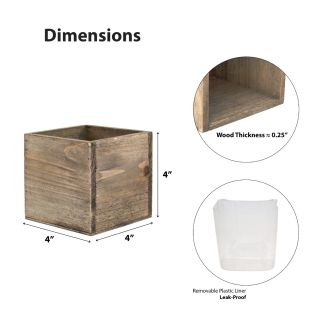 White Wood Cube Planter Box H-5" With Plastic Liner, Multiple Packing ...