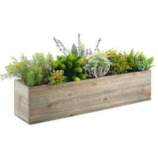 White Wood Rectangle Planter Box With Plastic Liner (H:6" Open:23"x6 ...