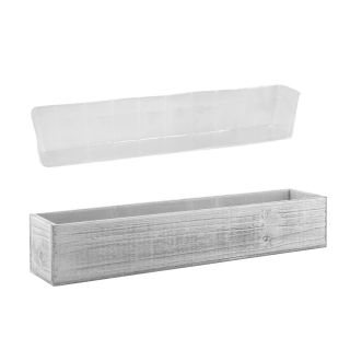 White Wood Rectangle Planter Box With Plastic Liner (H:6" Open:23"x6 ...