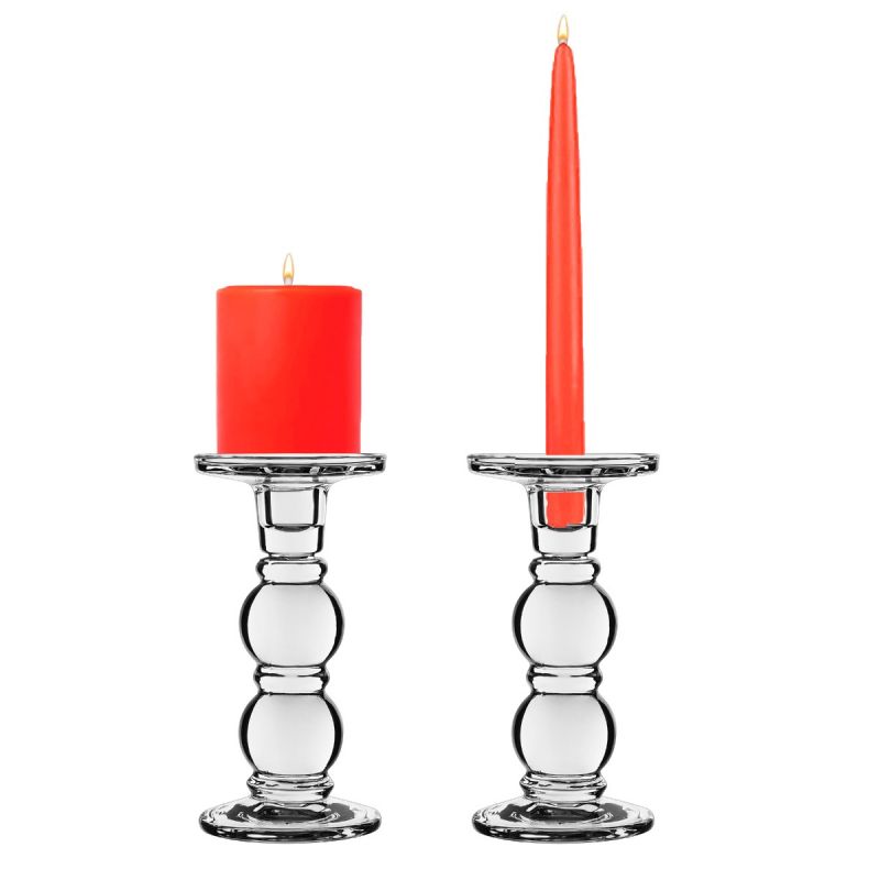 7.5 x 3.5 Inch Glass Pillar and Taper Candle Holder with Glass Chimney Tubes Glass Vases Depot