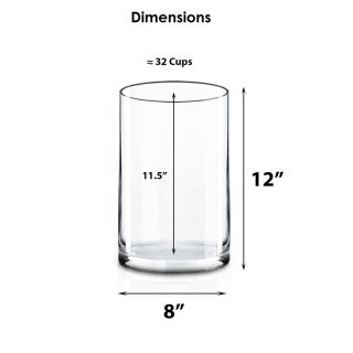 12 x 12 Inch Decorative Clear Glass Cylinder Vase | Glass Vases Depot