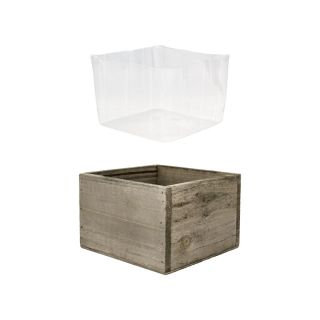 White Wood Cube Planter Box H-5" With Plastic Liner, Multiple Packing ...