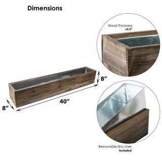 4 x 10 x 5 in | Rectangle Wood Box Planter with Plastic Insert Liner ...