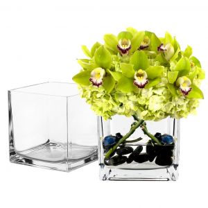 6" Decorative Cube Glass Vase | Glass Vases Depot