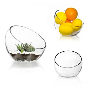 6" Slant Cut Asymmetrical Glass Bowl Vase Plant Terrarium Pod | Glass ...