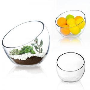 9 Inch Slanted Glass Bowl Vase - Plant Terrarium Pod | Glass Vases Depot