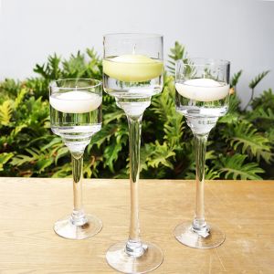 Set of 3 Elegant Long Stem Glass Candle Holder | Glass Vases Depot