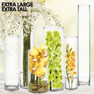 Glass Cylinder Vases Extra Large Tall Giant Floor Vase, Multiple Sizes ...